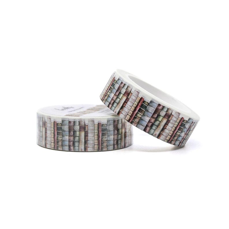 Dreamy Book Stack Pattern Washi Tape, Library Books Paper Tape, Moody ...