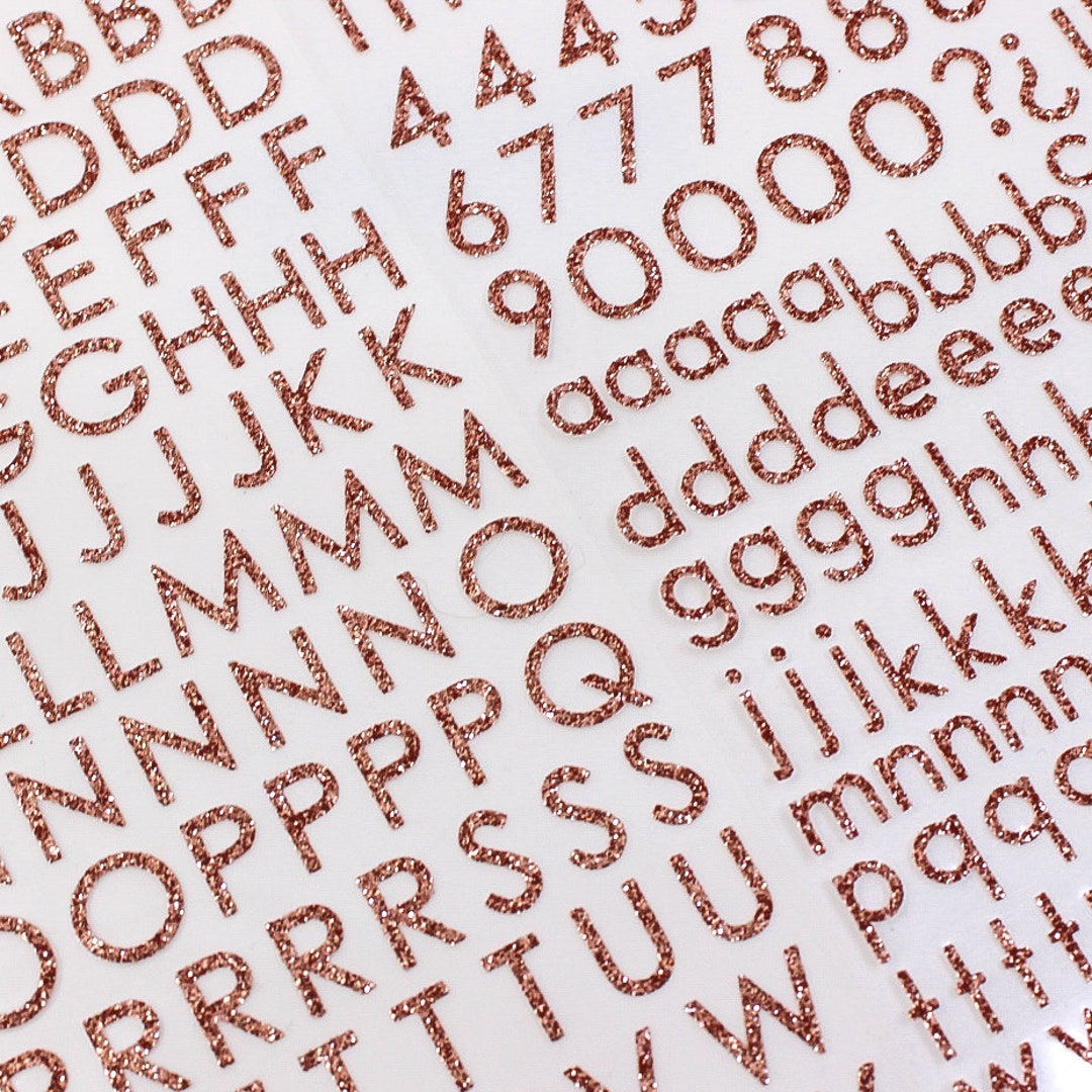 Rose Gold Glitter Letter & Number Stickers Set, Craft Supplies, Glitter ...
