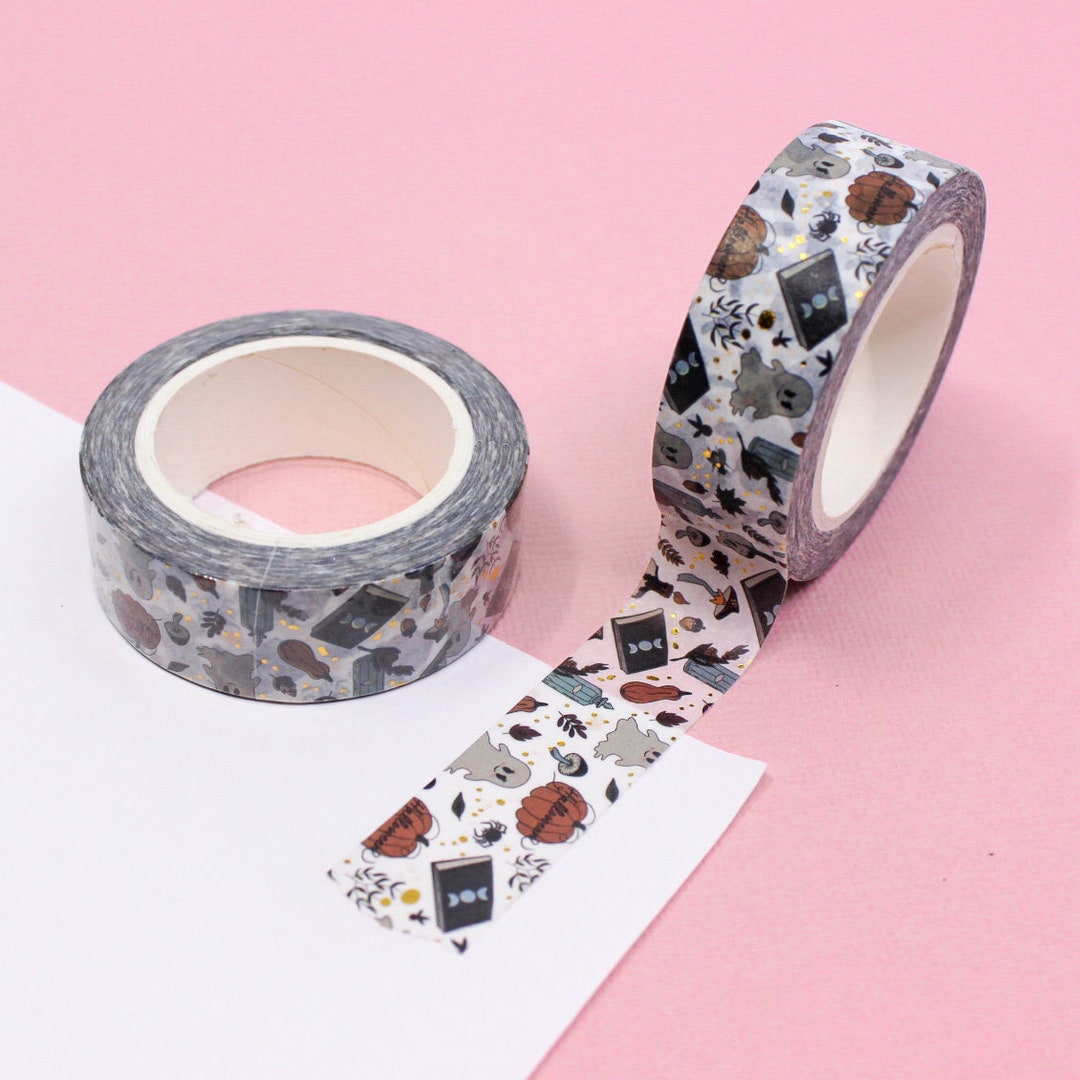 Halloween Objects Washi Tape, Ghosts Pumpkins Spell Book Washi, Gold ...