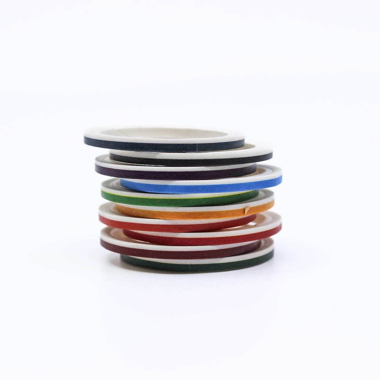 Thin Border Tape Washi Set, Skinny Colorful Washi Tape, Narrow Dashed ...