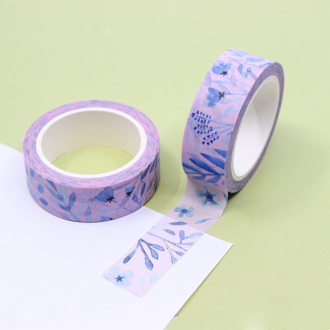 Lavender and Blue Floral Washi Tape, Blue Watercolor Flower Washi ...