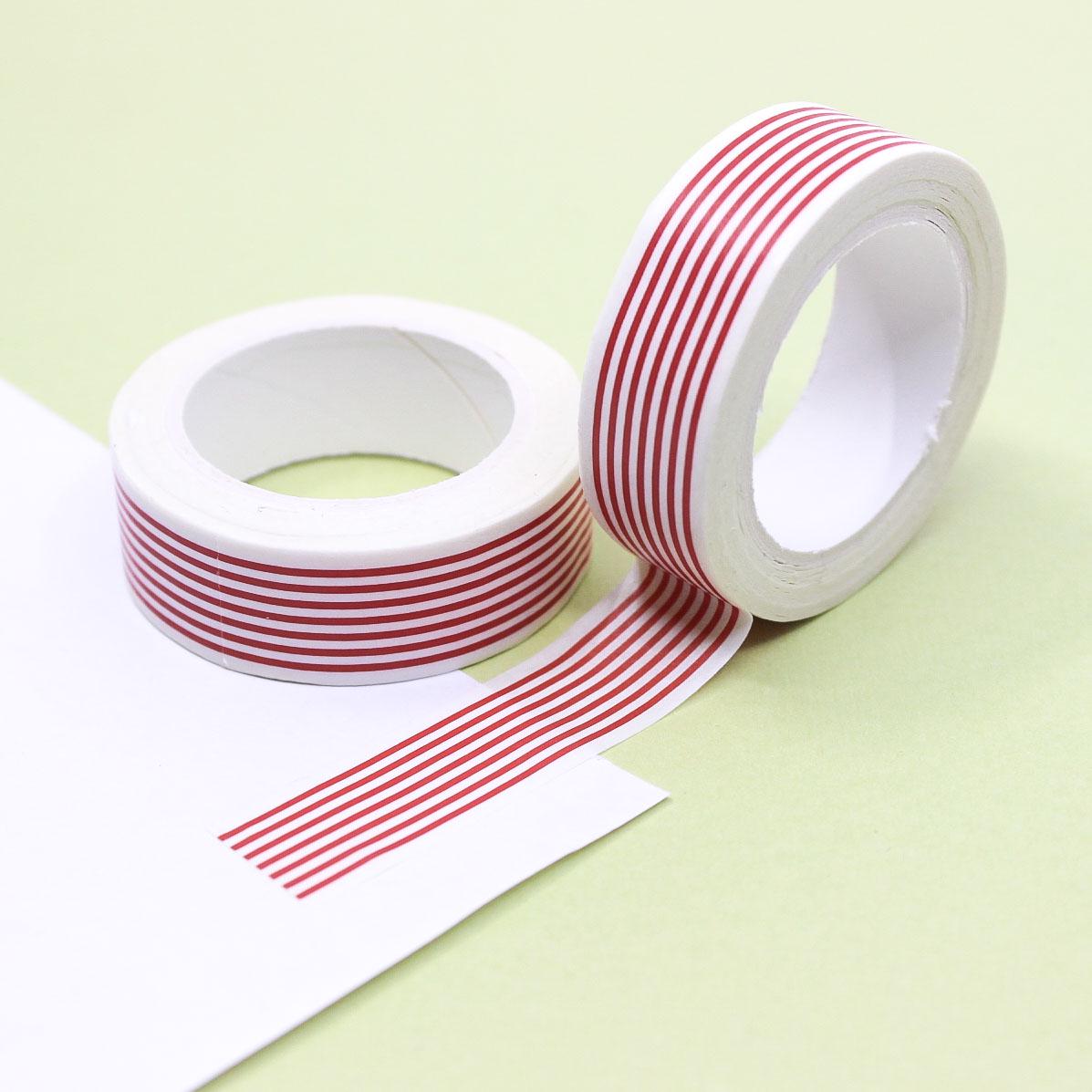 Red and White Dots and Stripes Washi Tape, Thin Red Striped Border ...