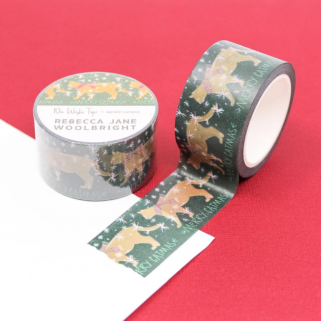 Winter Christmas Cats Washi Tape, Merry Catmas Pattern Tape, Xmas Kitty ...