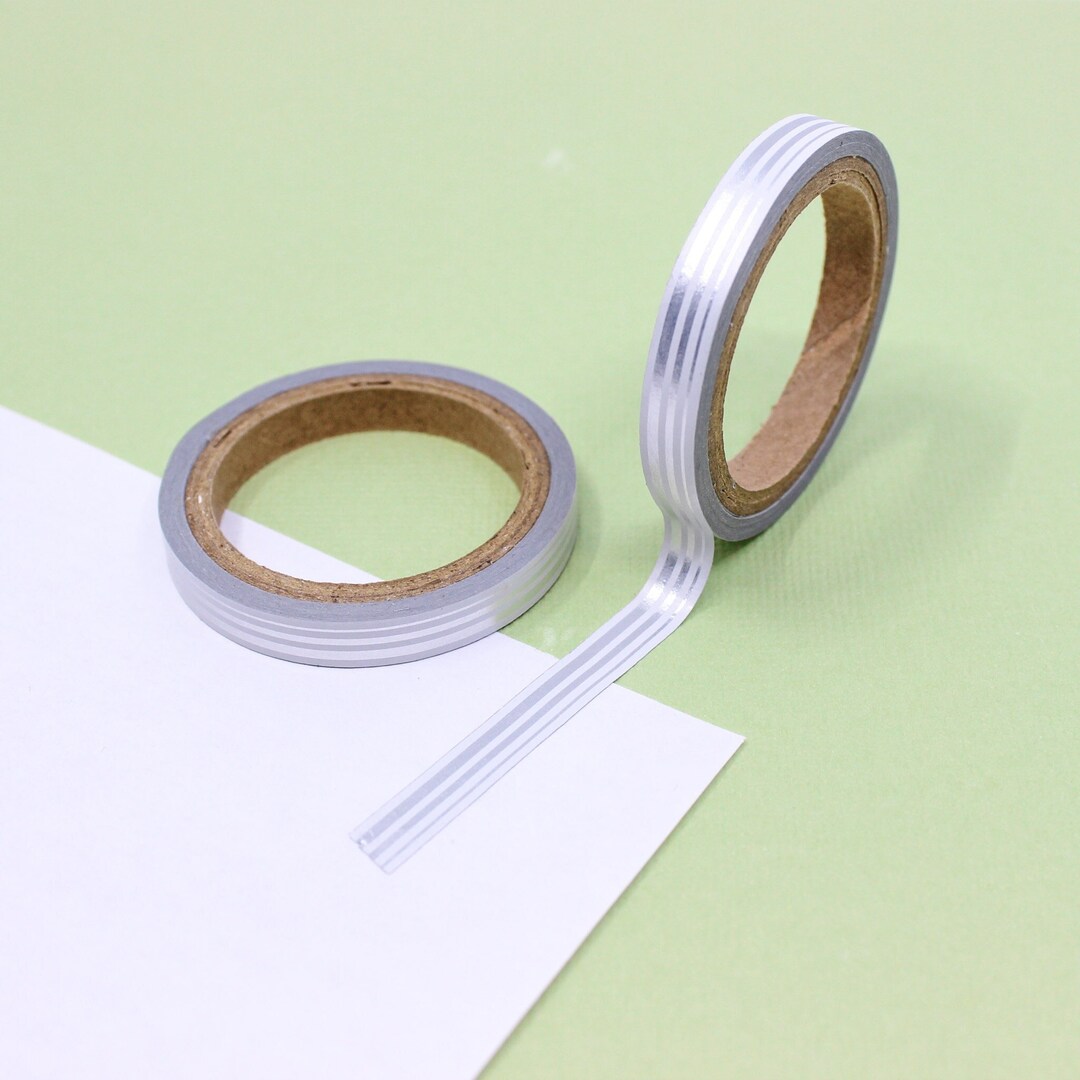 Thin Silver Stripe Washi Tape, Narrow Horizontal Silver Lines Tape ...