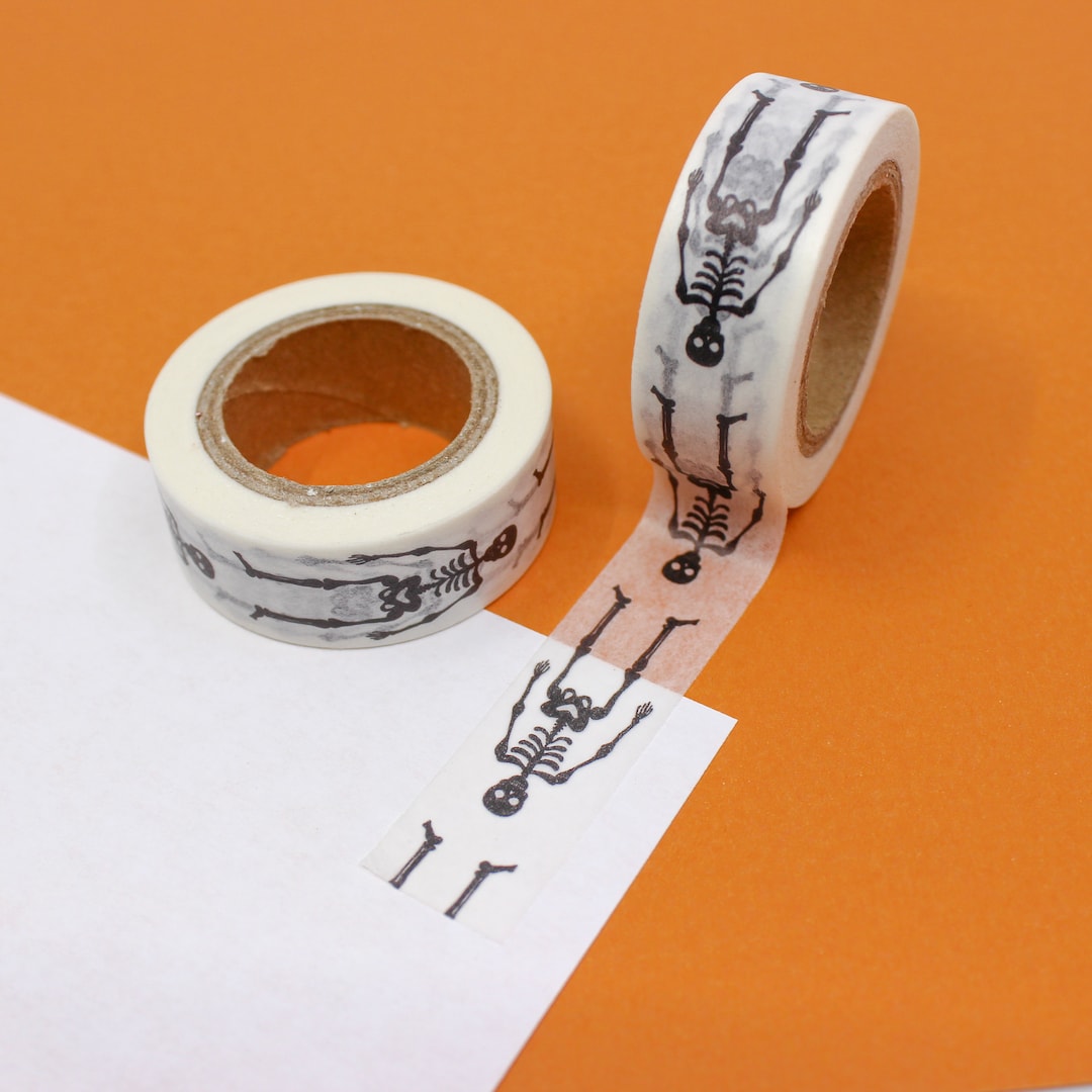 Black Skeleton Pattern Washi Tape, Simple Skull Bones Washi Tape ...