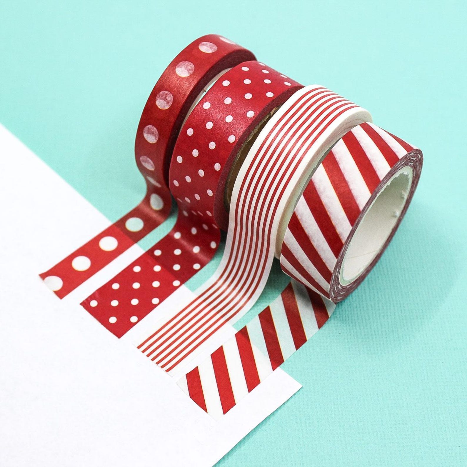 Red and White Dots and Stripes Washi Tape, Thin Red Striped Border ...