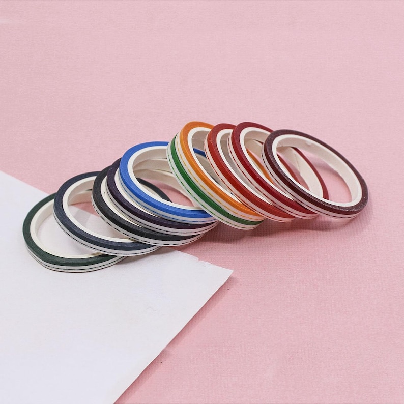 Thin Border Tape Washi Set, Skinny Colorful Washi Tape, Narrow Dashed ...