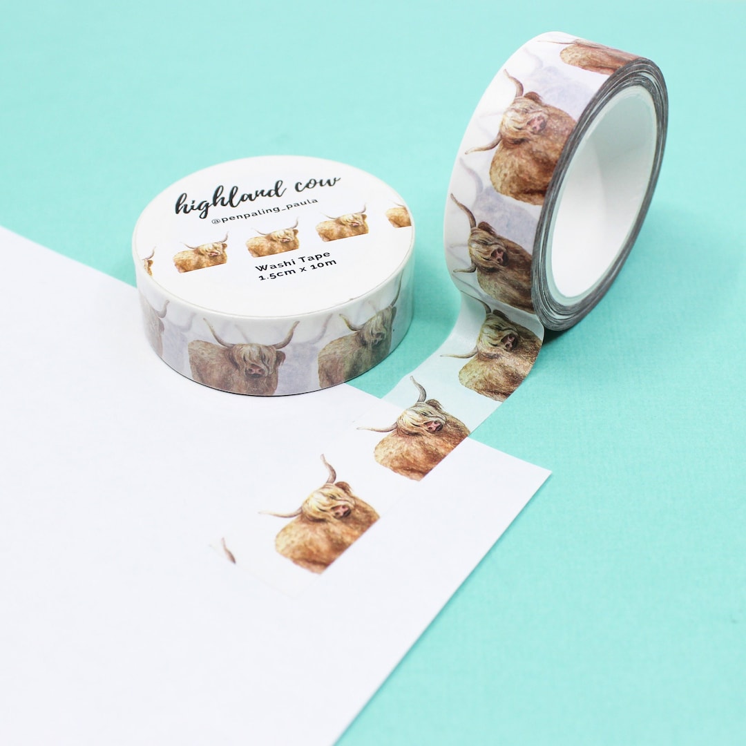 Highland Cow Pattern Washi Tape, Bos Taurus Tape, Rustic Beef Cattle ...