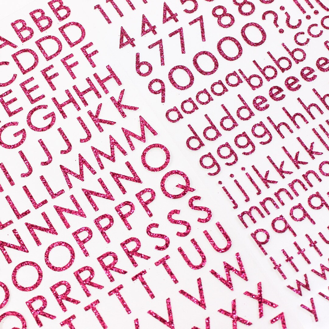 Magenta Bright Pink Glitter Letter Number Stickers, Craft BUJO Alphabet ...