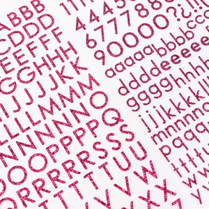 Magenta Bright Pink Glitter Letter Number Stickers, Craft BUJO Alphabet ...