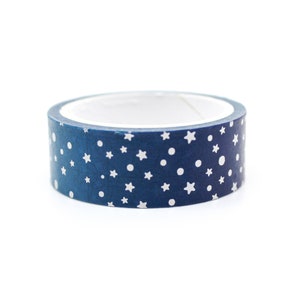 Blue Night Sky Stars Pattern Washi Tape, Silver Foil Star Washi Tape ...