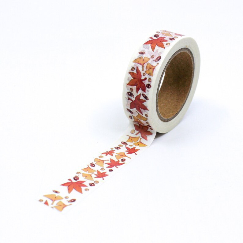 Fall Leaves and Ginkgo Pattern Washi Tape, Orange Fall Leaf Paper Tape ...