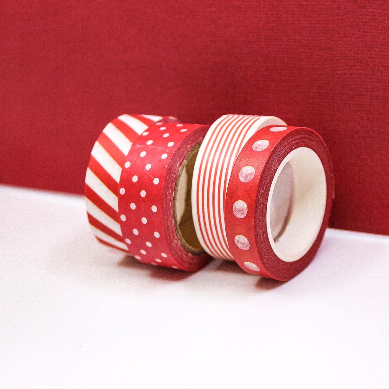 Red and White Dots and Stripes Washi Tape, Thin Red Striped Border ...