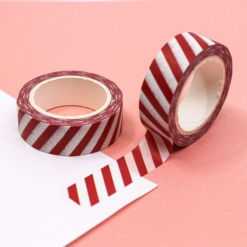 Red and White Dots and Stripes Washi Tape, Thin Red Striped Border ...