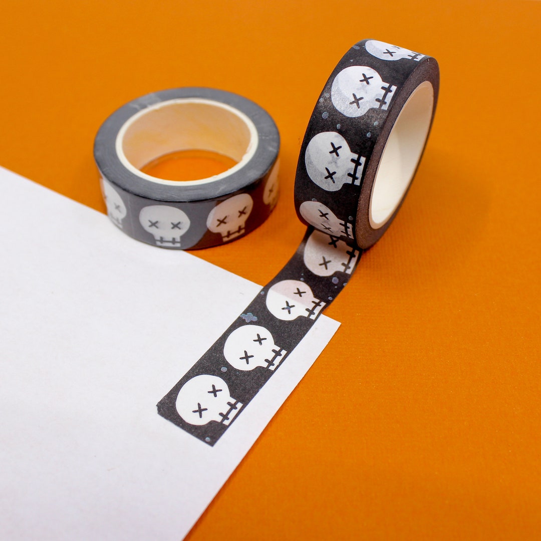 Black Skull Pattern Washi Tape, Cute Cartoon Comic Book Skull ...