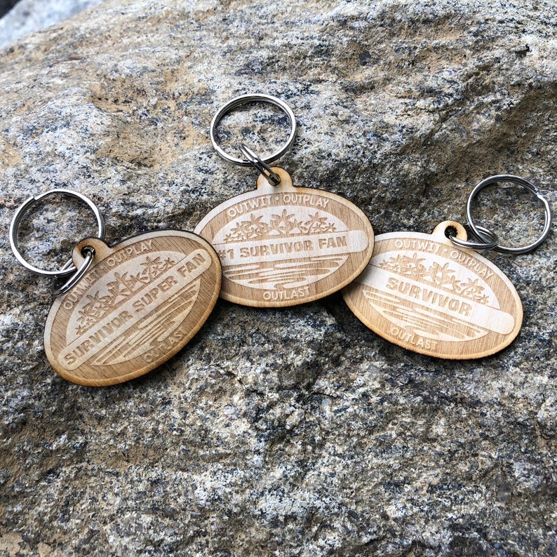 Engraved Wooden Survivor Keychains | Etsy