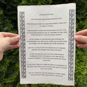 Survivor Hidden Immunity Idol Rules Parchment - Etsy