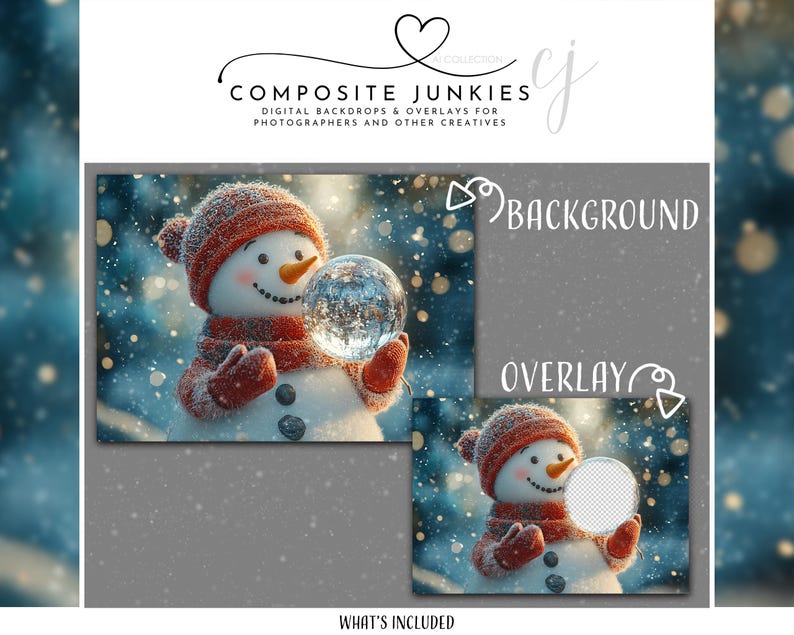 Snowman Snowglobe Photoshop Background, Christmas Scene Digital ...