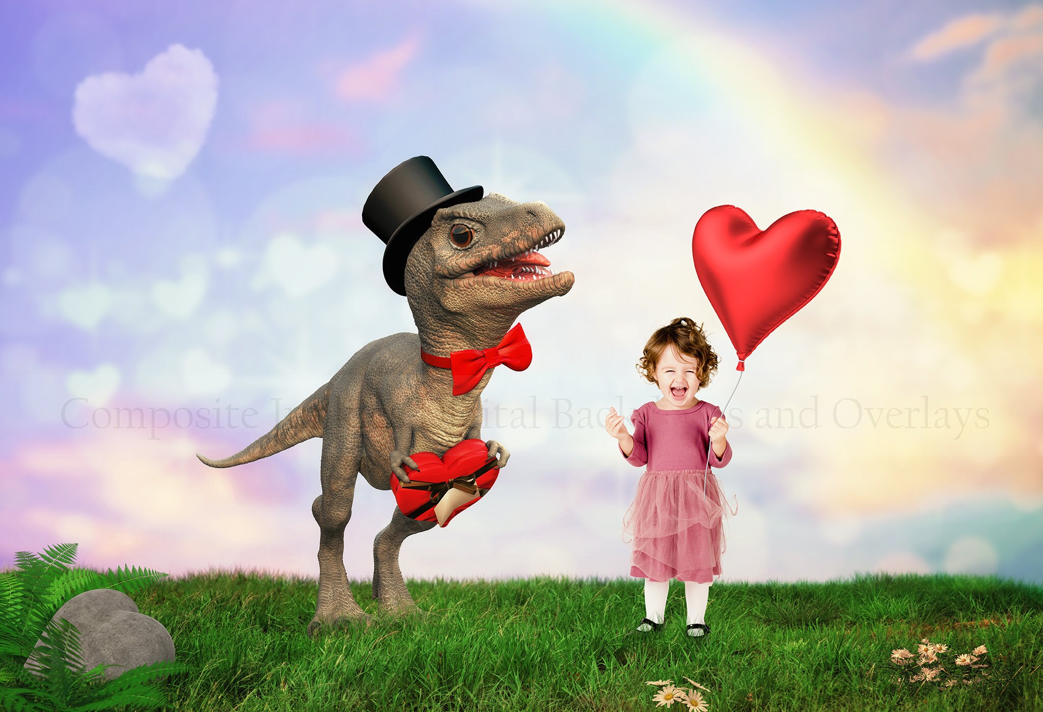 Dinosaur Valentines Day Digital Background Backdrop, Valentine Digital ...