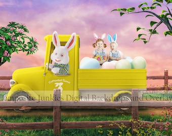 Surreal Easter Bunny in Front of Cottage Digital Backdrop, Children ...