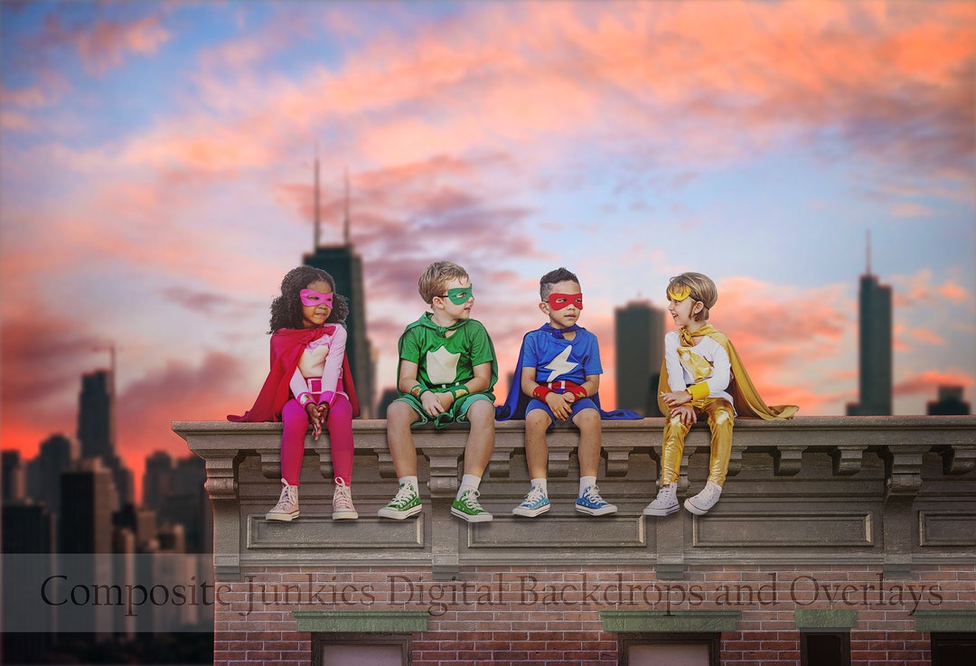 Super Hero Digital Backdrop for Photographers, Rooftop Digital Backdrop ...