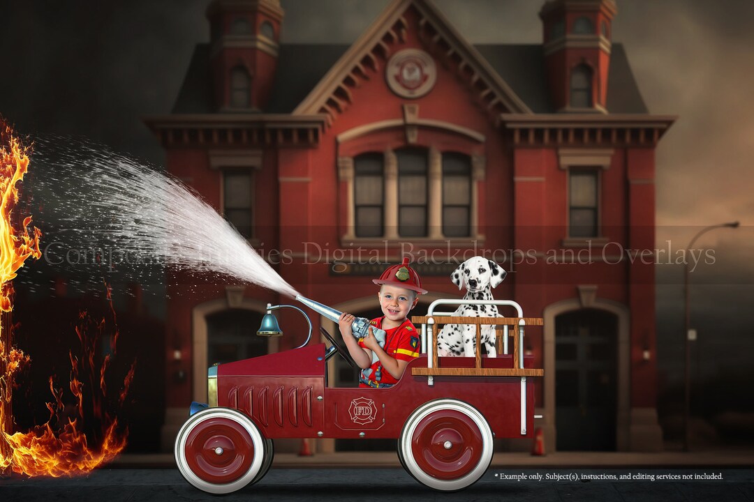 Firetruck Pedal Car Digital Backdrop for Composite Photography, Child's ...