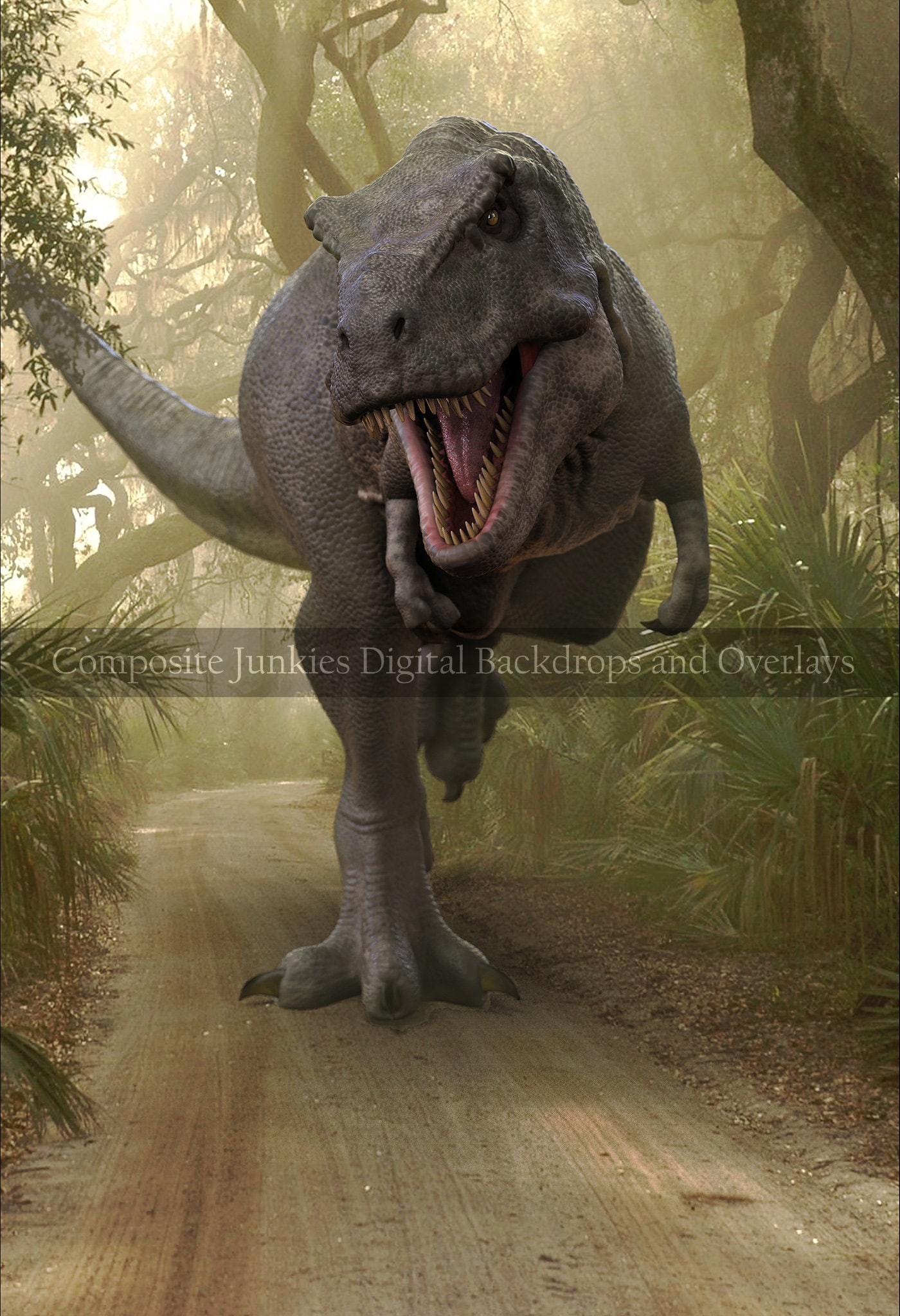 Dinosaur Chase Digital Backdrop - Trex Chase - Jurassic - Prehistoric ...
