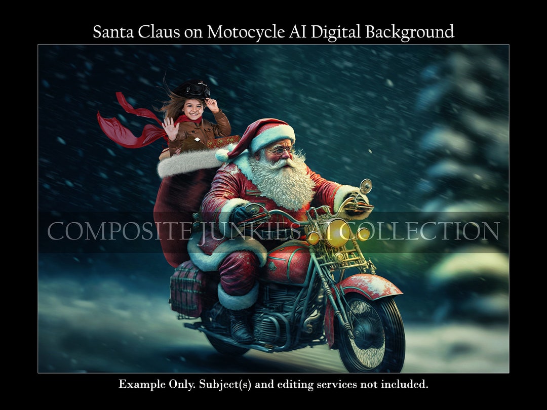 Santa Claus Riding Motorcycle Christmas Digital Background, Holiday ...