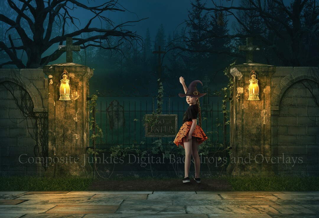 Halloween Cemetery Graveyard Digital Background - Scary Digital ...