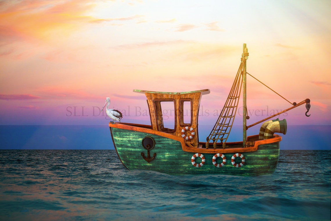 Tug Boat Digital Background | Boat Backdrop | Ocean {PREMIUM} - Etsy