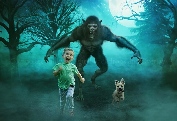 Werewolf Chase Digital Backdrop Halloween Digital Backdrop | Etsy