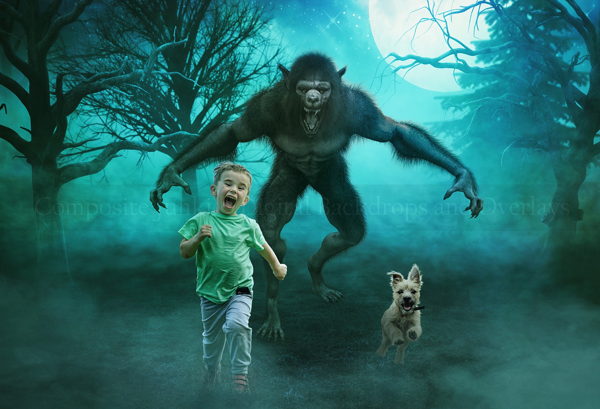 Werewolf Chase Digital Backdrop Halloween Digital Backdrop | Etsy
