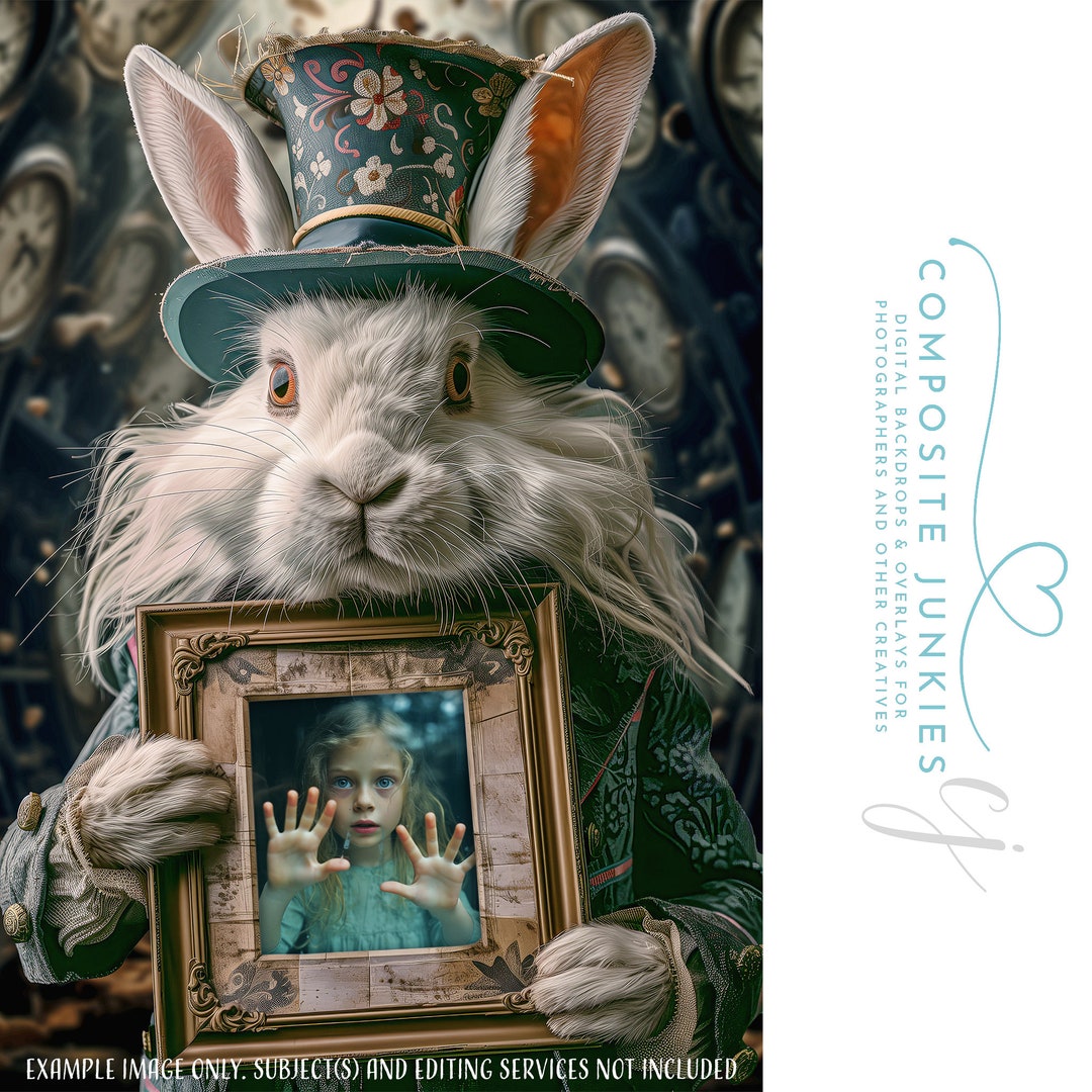 White Rabbit Holding Picture Frame Digital Backdrop, Easter Photo ...
