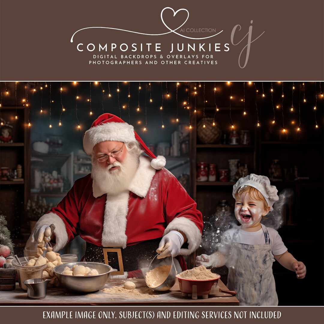 Baking With Santa Claus Holiday Digital Backdrop, Christmas Background ...