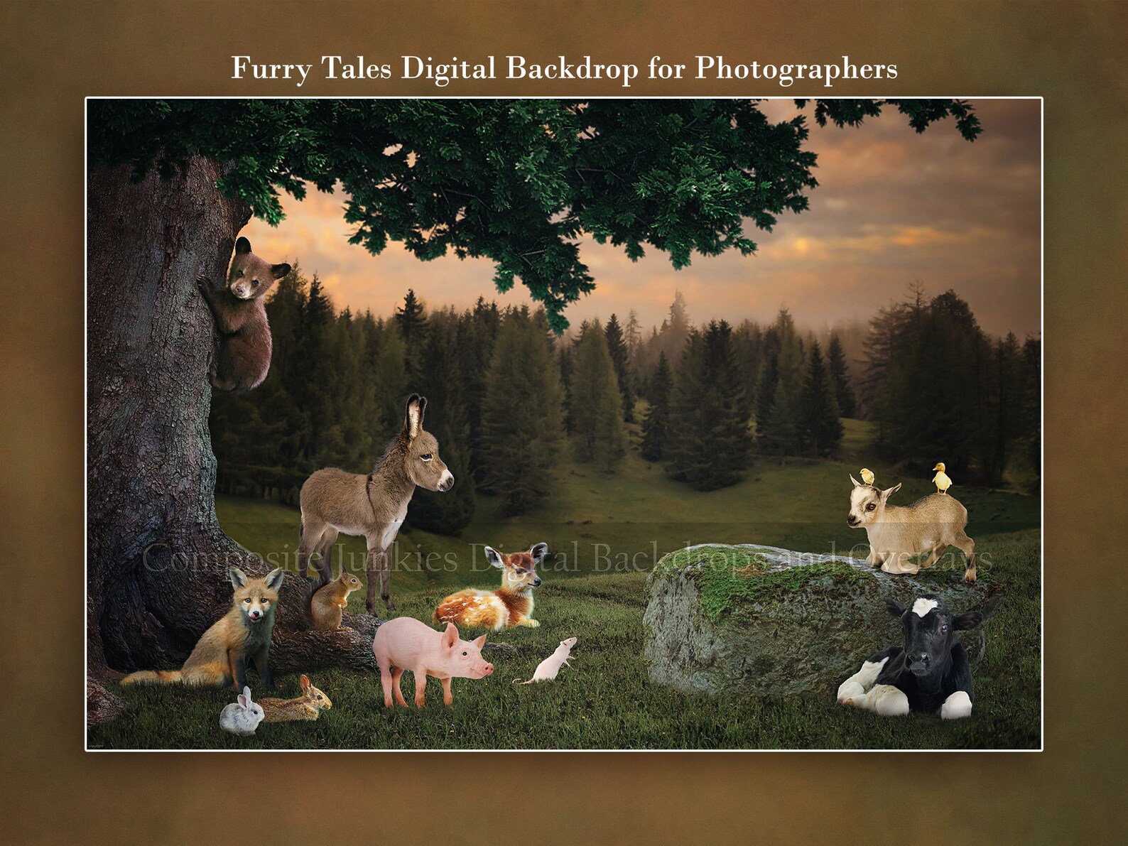 Animals Under Tree Digital Backdrop Background for Photography ...