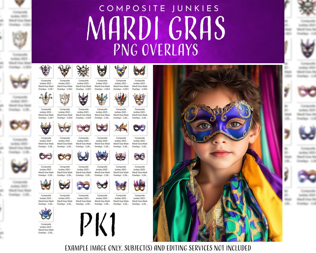 Mardi Gras Mask Overlays, 31 Masquerade PNG Clipart, Carnival Photoshop ...
