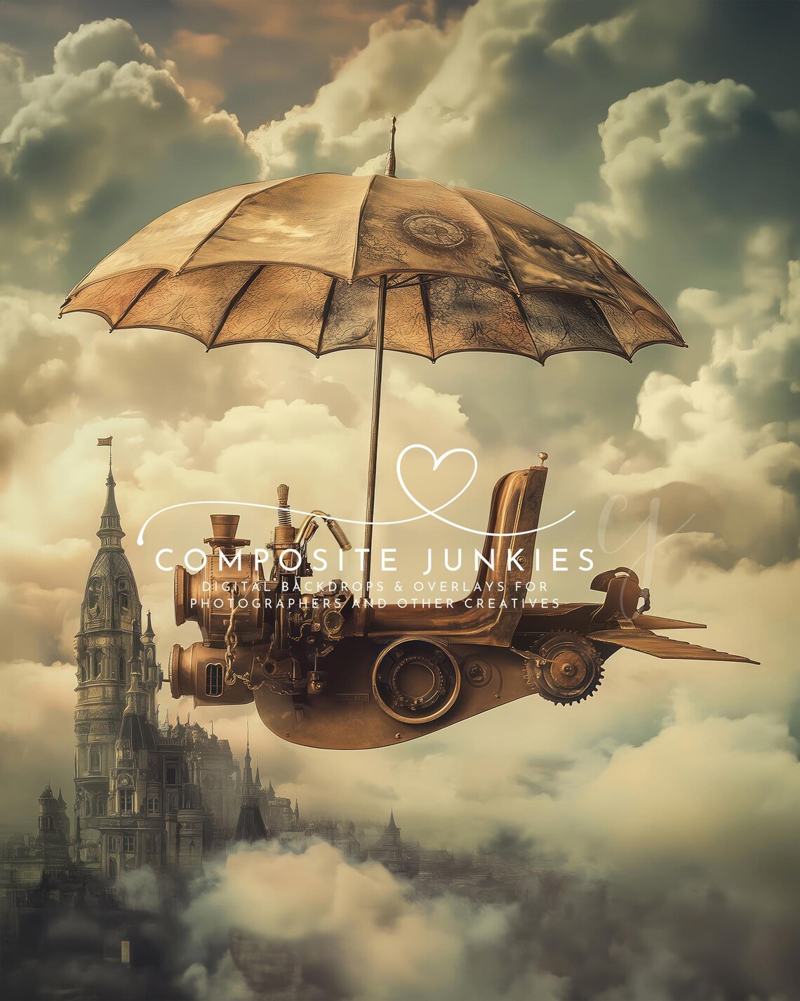 Skyhopper Fantastic Flying Machine Digital Backdrop | Steampunk Photo ...