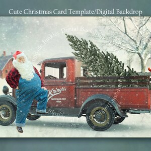 Red Truck Christmas Digital Backdrop, Christmas Card Template ...