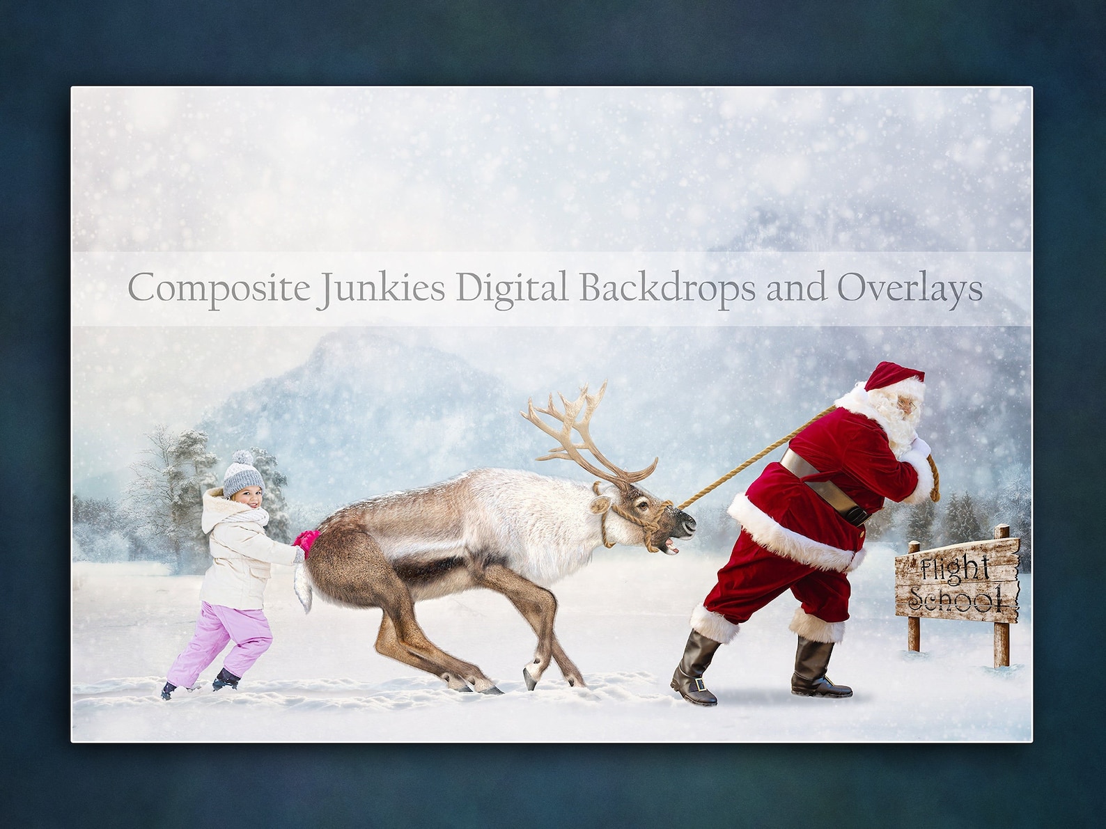 Santa Pulling Reindeer Christmas Digital Background Backdrop - Etsy