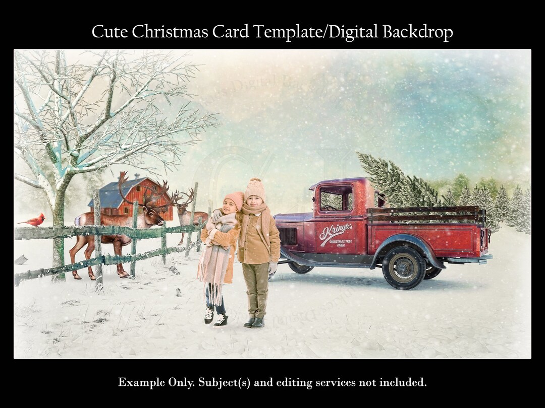 Red Truck Christmas Digital Background, Santa's Farm, Christmas Card ...