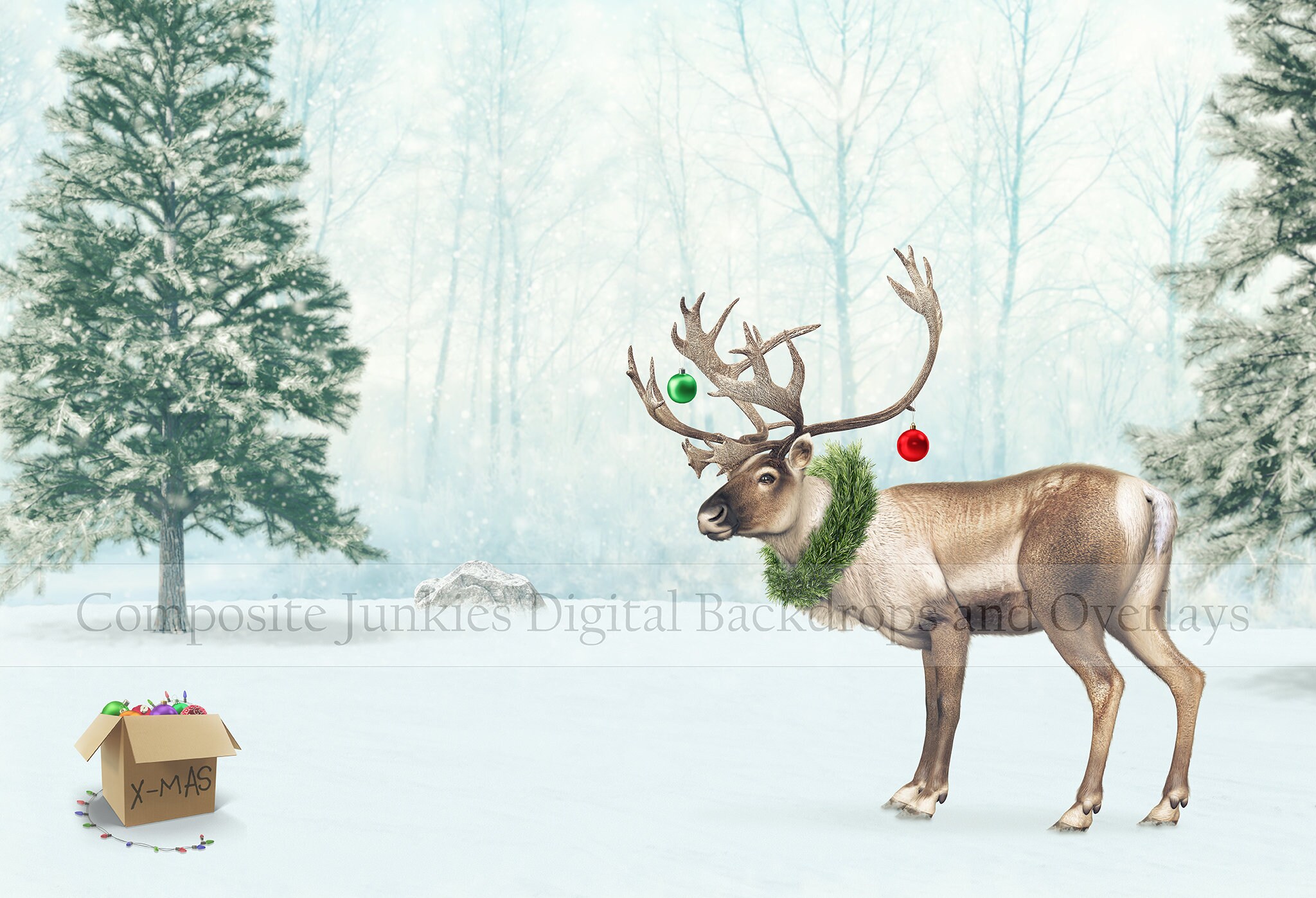 Christmas Digital Backdrop Reindeer Backdrop Winter | Etsy