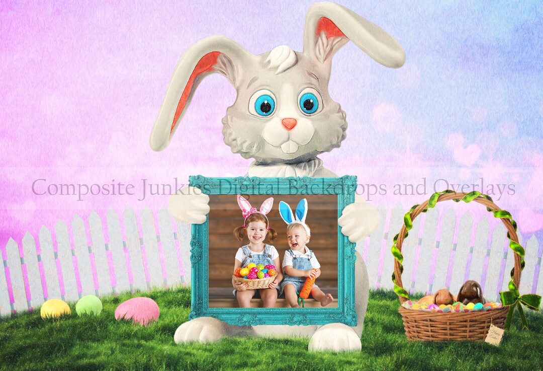Easter Bunny Holding Picture Frame Digital Backdrop Background for ...