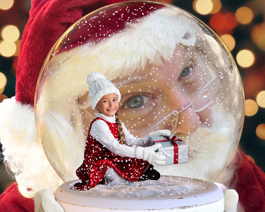Santa Holding Snow Globe Digital Backdrop Background Christmas