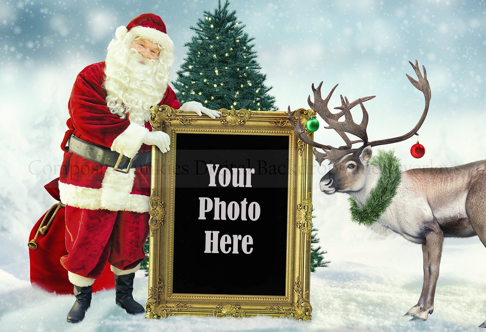 Santa Holding Frame Digital Background | Christmas Digital Background ...