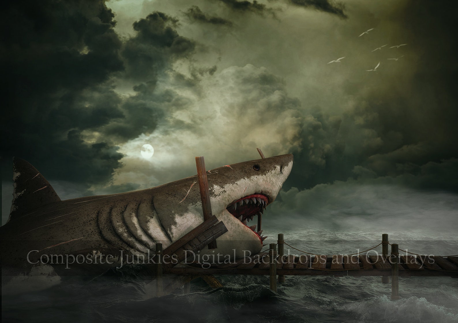 Great White Shark Digital Backdrop for Composite Image Photos ...