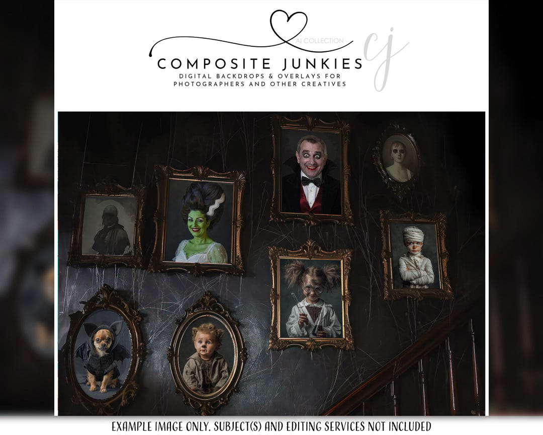Haunted Portraits Halloween Backdrop Spooky Haunted Mansion Wall With ...