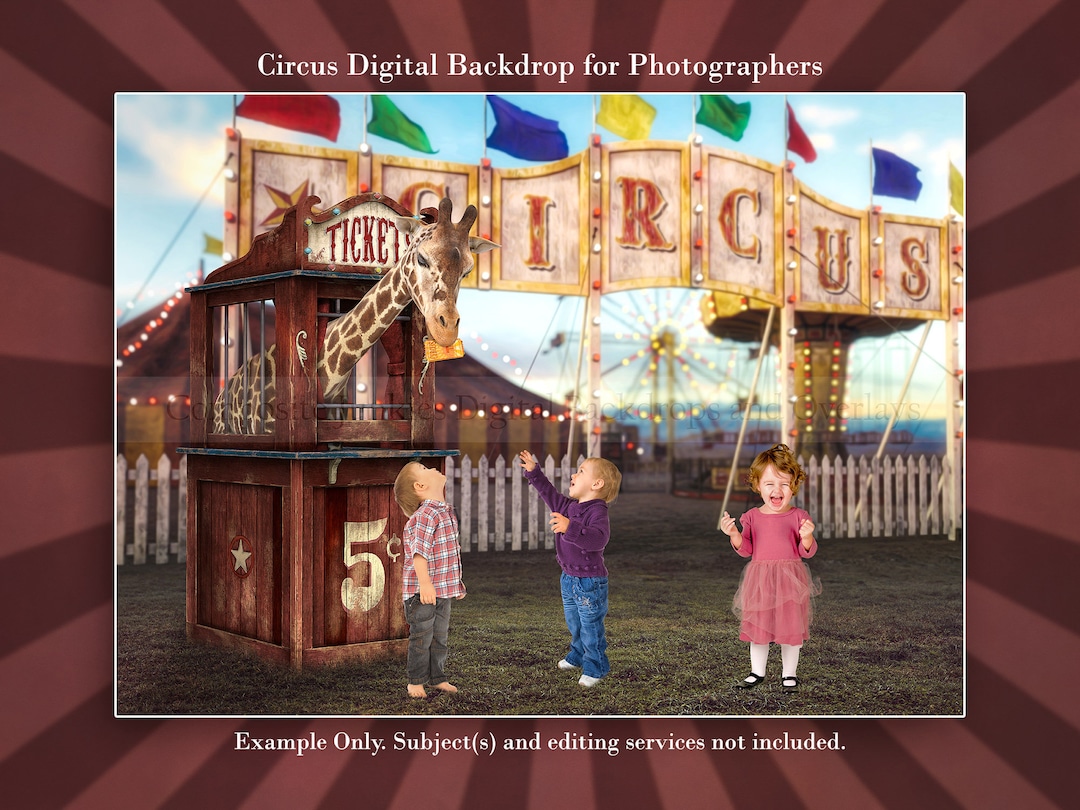 Circus Digital Backdrop Background Ticket Booth With Giraffe, Giraffe ...