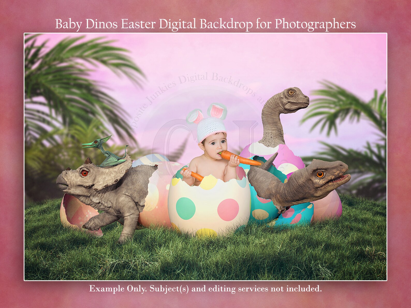 Digital Backdrop Easter Dino, Baby Dinosaurs , Easter Digital ...