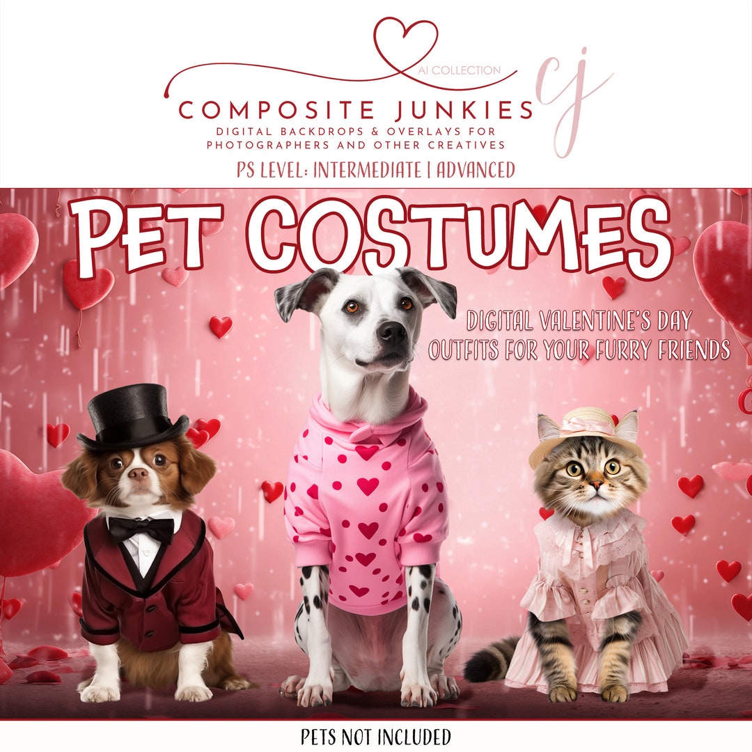 Valentine's Day Digital Pet Portrait Costume Overlays, Virtual Pet ...
