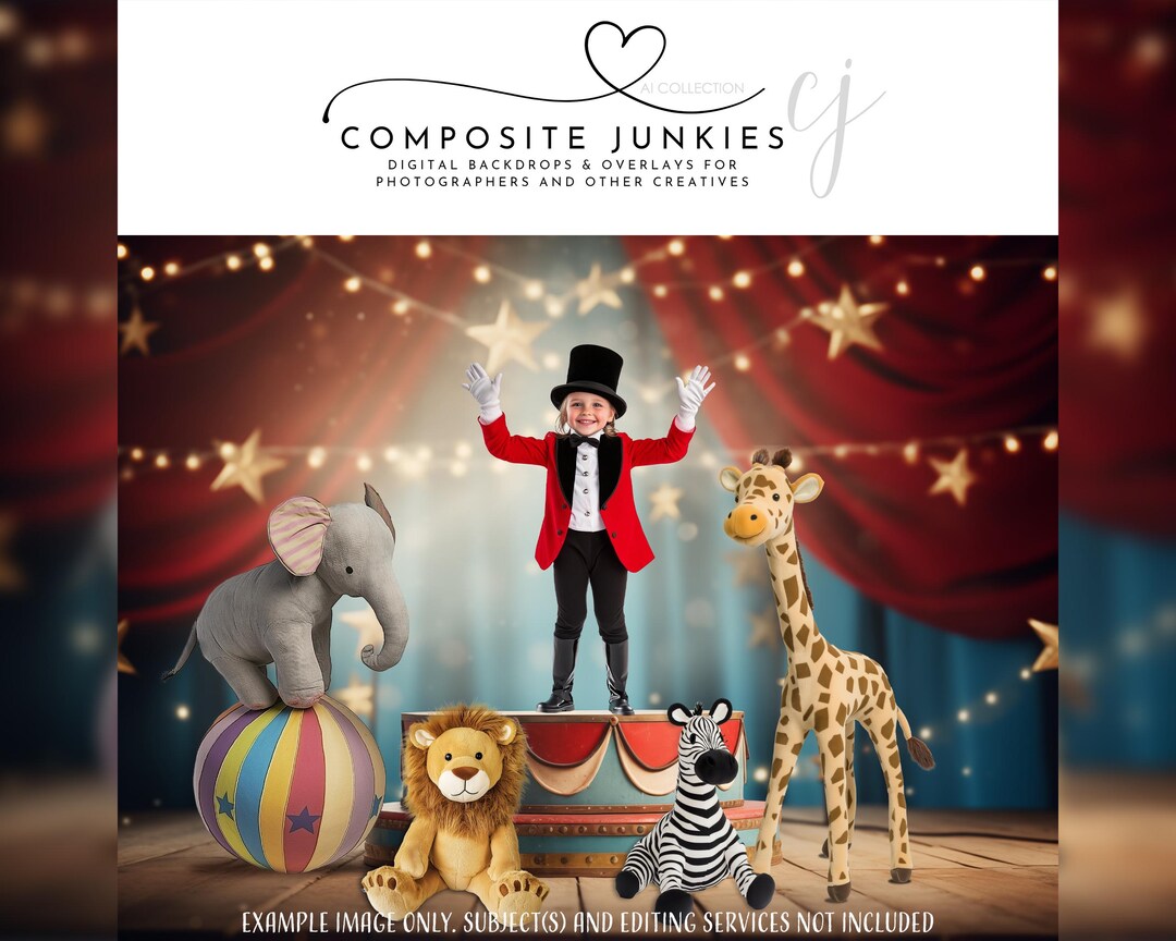 Circus Ringmaster Digital Backdrop With Circus Stage & Animal Overlays ...